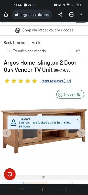 ARGOS HOME ISLINGTON 2 Door Oak Veneer TV Unit - New Condition £80.00 ...