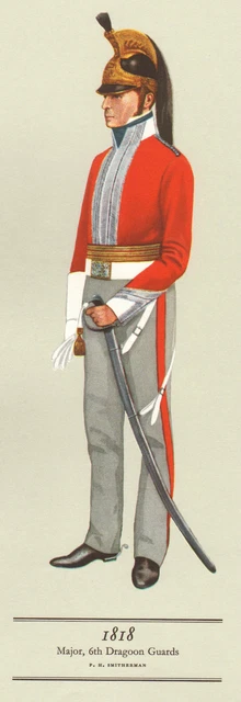 VINTAGE MILITARY CAVALRY UNIFORM PRINT ~ 1818 ~ MAJOR 6th DRAGOON ...
