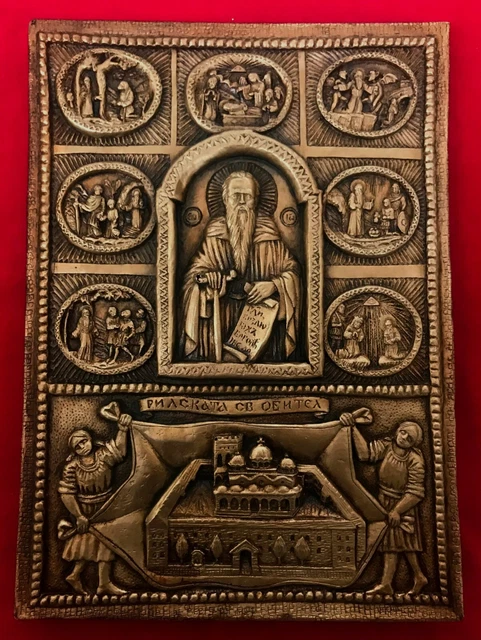 ANCIENNE ICÔNE ORTHODOXE en bas-relief plaqué argent de saint Ivan ...