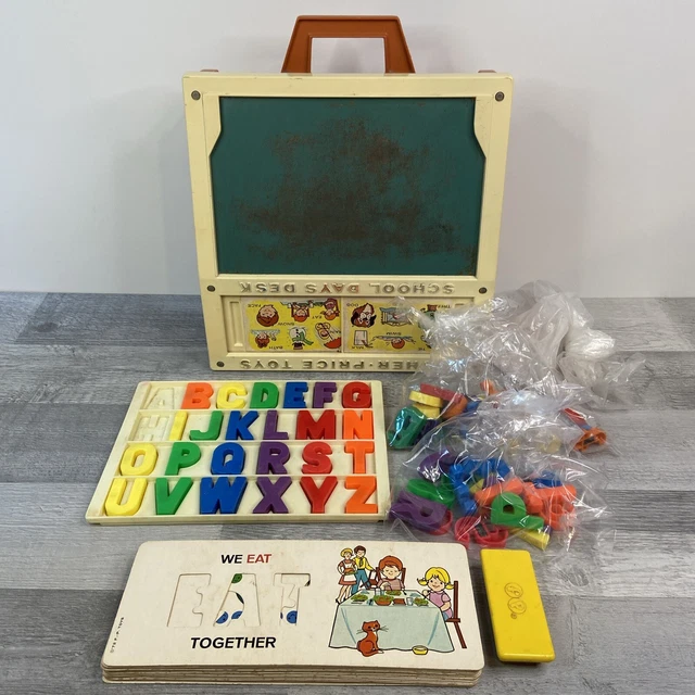 VINTAGE FISHER PRICE School Days Desk Magnetic Alphabet Toy & Chalk ...