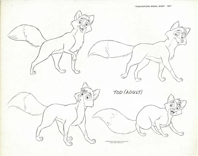 DISNEY 1971 PUBLICATIONS Model Sheet The Fox and the Hound Tod the Fox ...