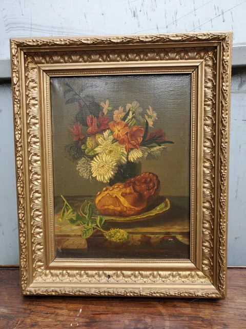 TABLEAU ANCIEN HUILE sur toile nature morte signé P.HURTEL XIXème EUR 380,00 - PicClick FR