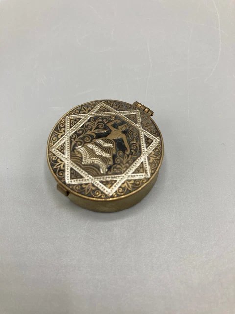 VINTAGE DAMASCENE SMALL Gold Tone Hinged Pill Box Made In Spain EUR 10 ...
