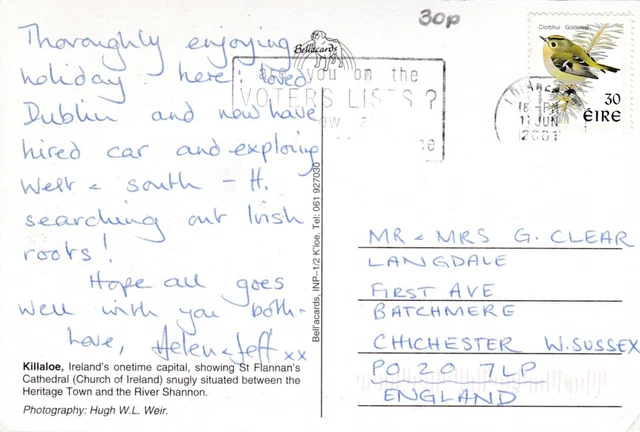 KILLALOE ST FLANNAN'S Cathedral Ireland Postcard posted 2001 creased £1 ...