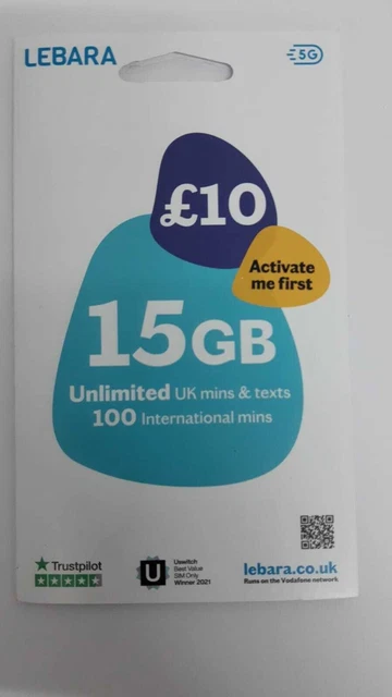 LEBARA MOBILE PAYG SIM Pay as you go 4G Standard/Micro/Nano £0.10 ...