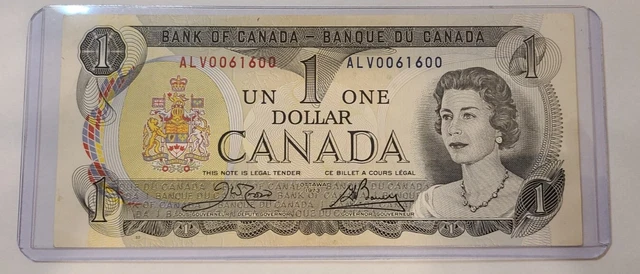 1973 CANADIAN $1 Dollar Bill fancy Serial Number *ALV0061600* Super ...