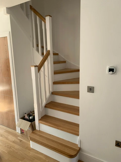 STAIR CLADDING, SYSTEM2,OILED oak treads and white mdf risers + landing ...
