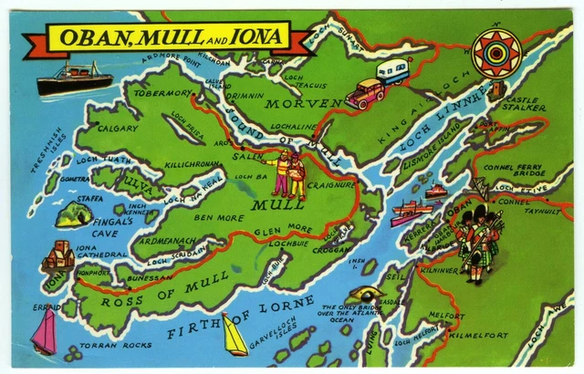 1970'S COLOURMASTER MAP Postcard PT36130 Oban Mull and Iona Argyll ...