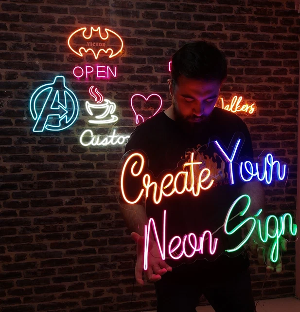 PERSONALIZED NEON SIGN Custom Name Logo Signs Acrylic Wall Decor LED ...