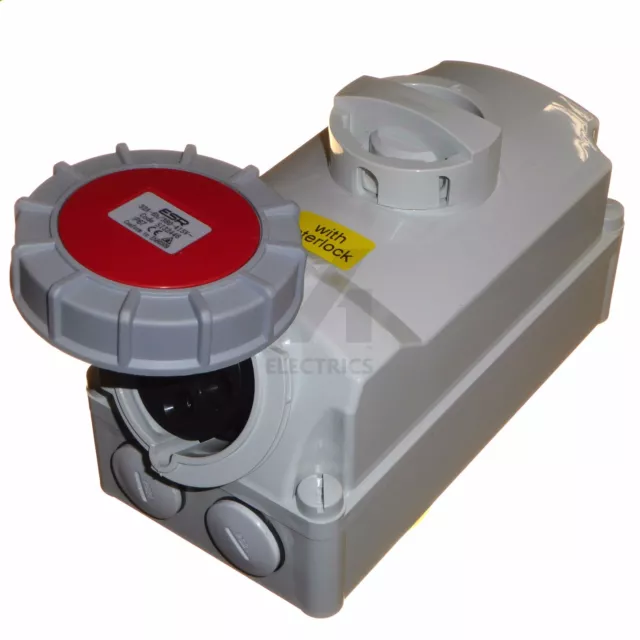 32 AMP 4 Pin Socket Interlock Switch 3P+E Waterproof IP67 380 - 415 ...