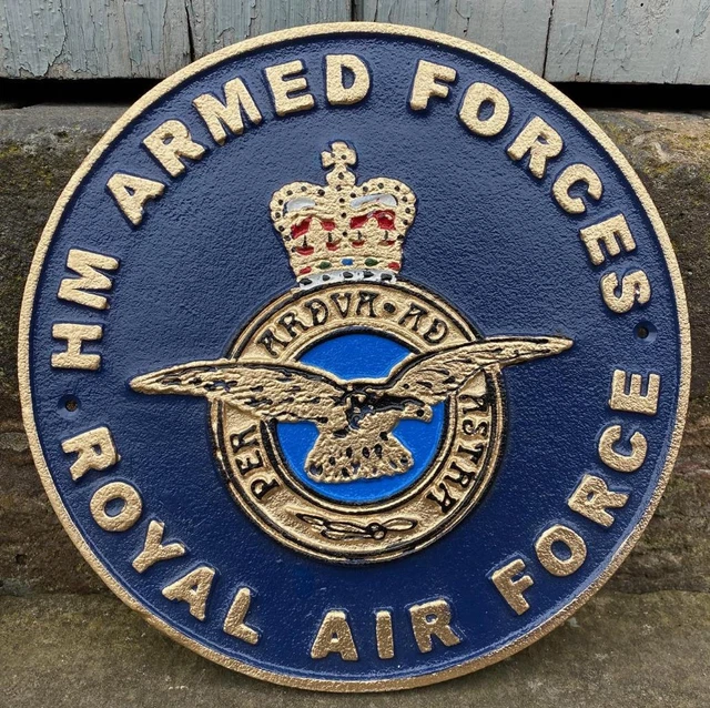 ROYAL AIR FORCE RAF - Solid Painted Cast Iron Wall Sign - HM ARMED FORCES - 24cm £24.99 ...