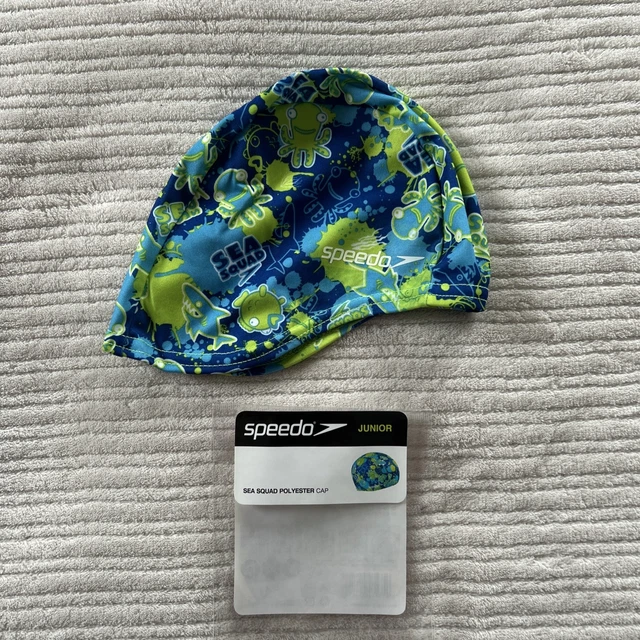 SPEEDO JUNIOR SEA Squad Polyester Cap - Swim Hat - Blue/Green BNWT £3. ...