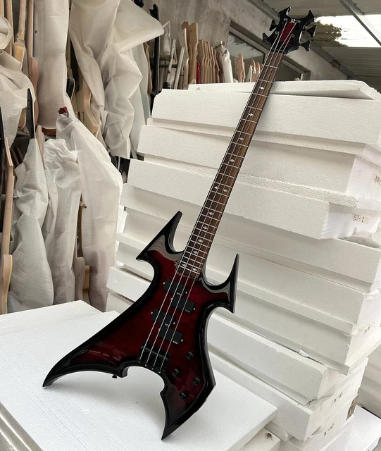 UNUSUAL SHAPE BLACK Red 4 Strings Electric Bass Guitar Rosewood ...