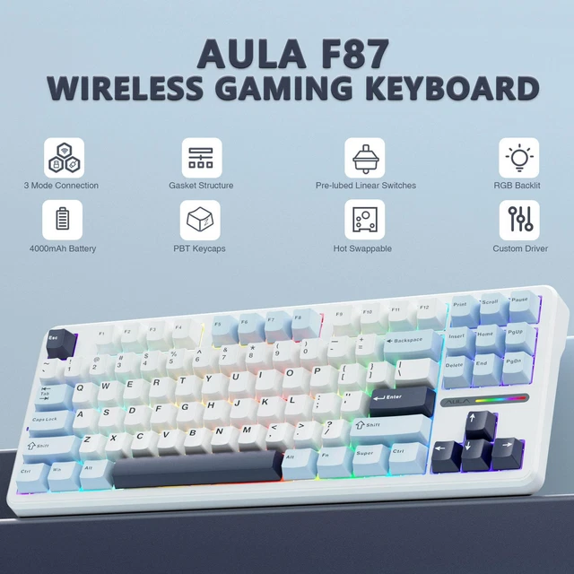 AULA F87 PRO 75% Tkl Mechanical Keyboard Wireless Hot-swap Rgb ...