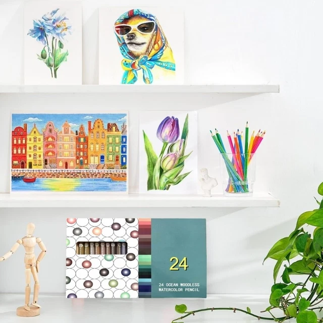 24 COLOR WATERCOLOR Pencil Woodless Colored Pencils for Artist Child ...