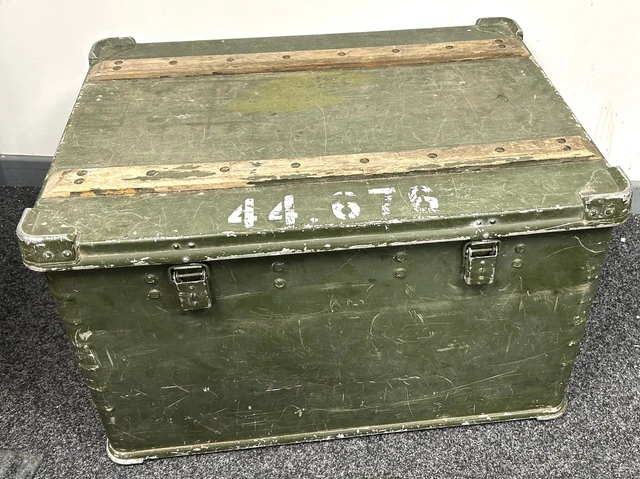 BRITISH MILITARY ISSUE Heavy Duty Large Metal Storage Transit Trunk ...