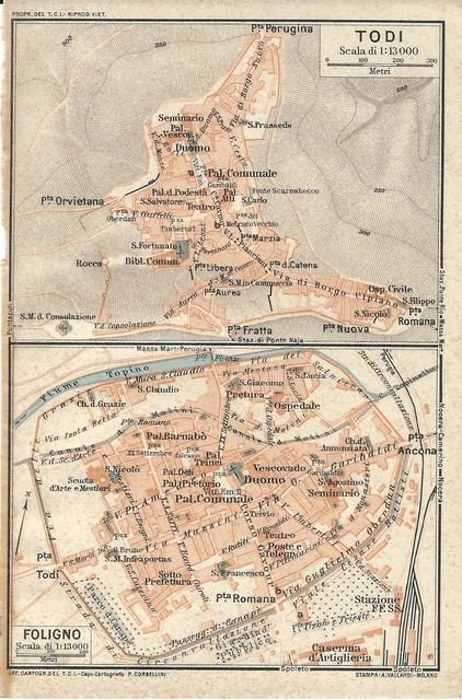 CARTA GEOGRAFICA ANTICA ASSISI Pianta Perugia Umbria TCI 1922 Old ...