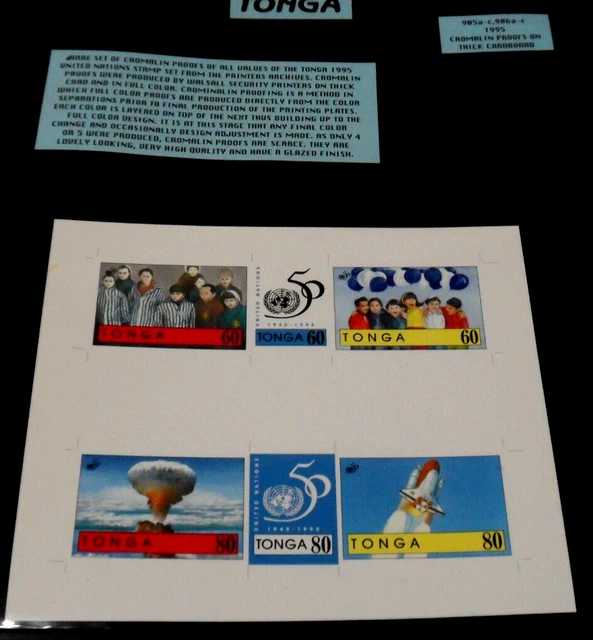 TONGA #905 A-C, 906a-c, 1995, U.N. 50th ANNIV. MNH, CHROMALIN PROOFS ...