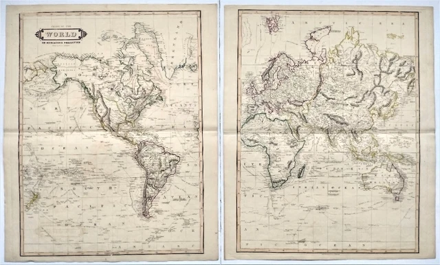 ANTIQUE MAP &CHART of the World on Mercator's Projection" W. H. Lizars ...