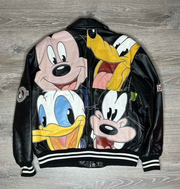 VINTAGE WALT DISNEY World Leather Jacket Character Faces Mickey Mouse ...