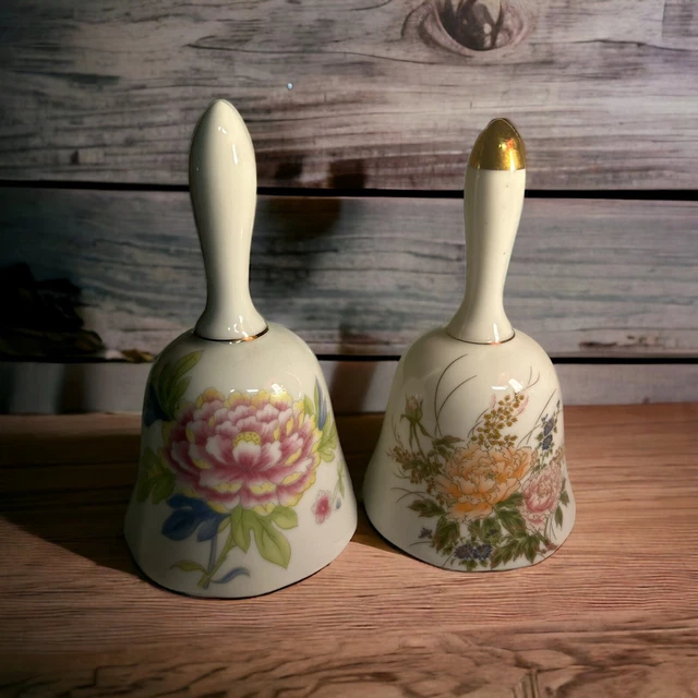VINTAGE HAND BELLS Porcelain Ceramic Mini Hand Painted Made in Japan ...