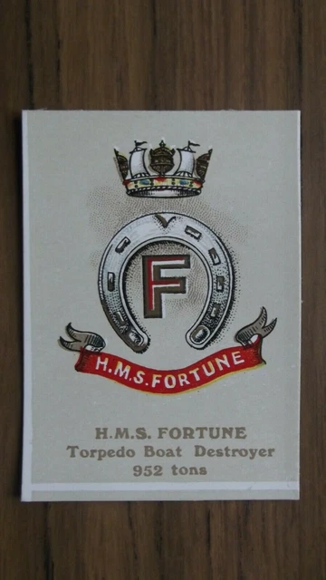 HMS FORTUNE TORPEDO Boat Destroyer British Naval Crests Gale & Polden c ...