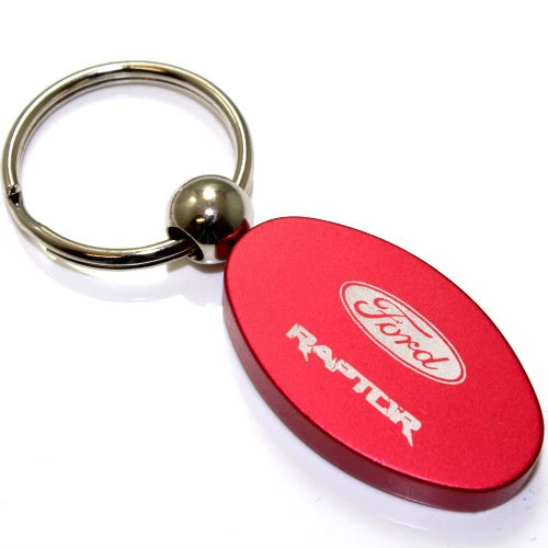 RED ALUMINUM METAL Oval Ford Raptor Logo Key Chain Fob Chrome Ring £14. ...