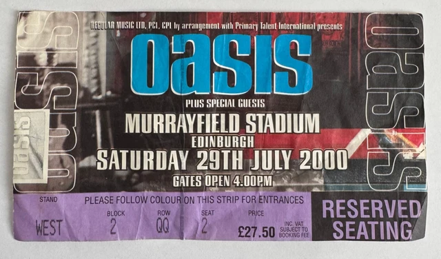 OASIS MURRAYFIELD EDINBURGH 29Th July 2000 Ticket Liam & Noel Gallagher ...