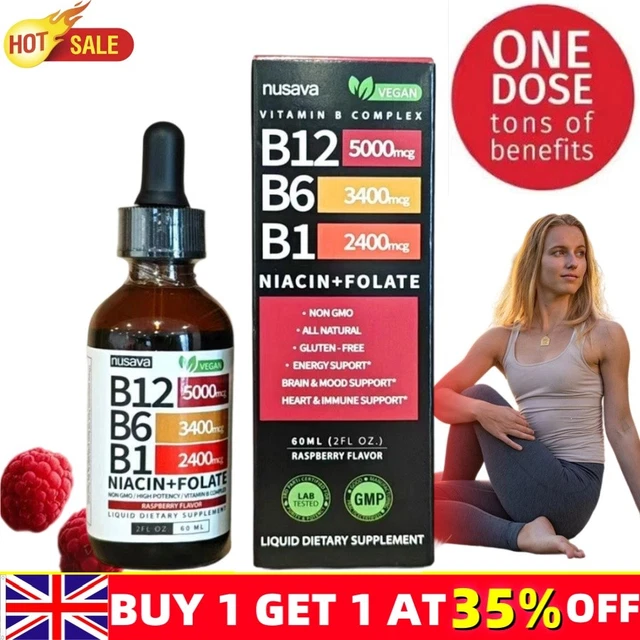 VITAMIN B12 AND B6 Liquid Drops, B12 Sublingual B - 5000mcg Supplement £9.59 - PicClick UK