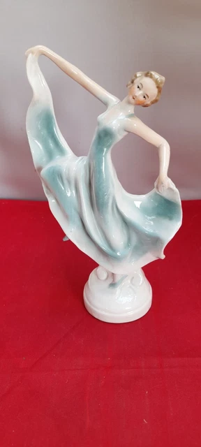 ART DECO DANCING Lady Aqua Dress Vintage / Antique Ceramic Figurine £59 ...