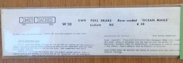 OO GAUGE COMET Coaches GWR Collett K38 Ocean Mails coach sides £10.00 ...