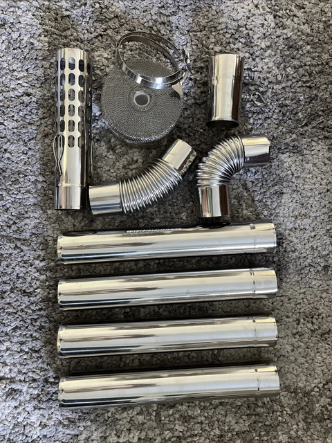 11 PIECE CAMPING Stove Pipe Flue Extension Stainless Steel Chimney 2.36 ...