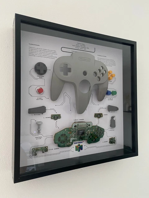FRAMED ORIGINAL NINTENDO N64 Controller (Grey) Exploded View Art £69.99 ...