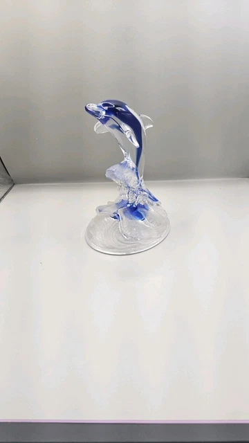 GLASS DOLPHIN Leaping From A Wave In Clear And Blue £6.50 - PicClick UK
