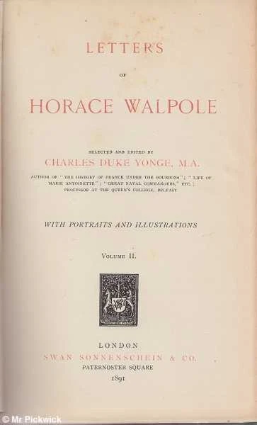 C. D. YONGE LETTERS OF HORACE WALPOLE VOL. 2 1891 1st Ed. HC Book EUR ...