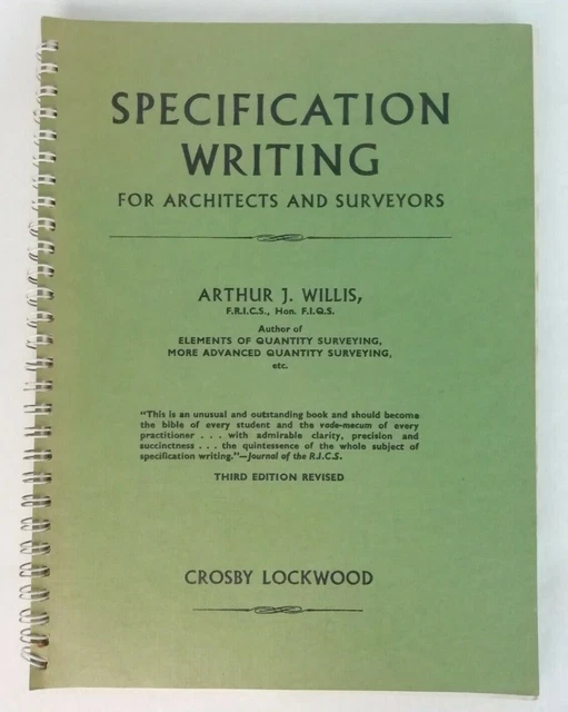 1960S SPECIFICATION WRITING FOR ARCHITECTS AND SURVEYORS 1962 ARTHUR J ...