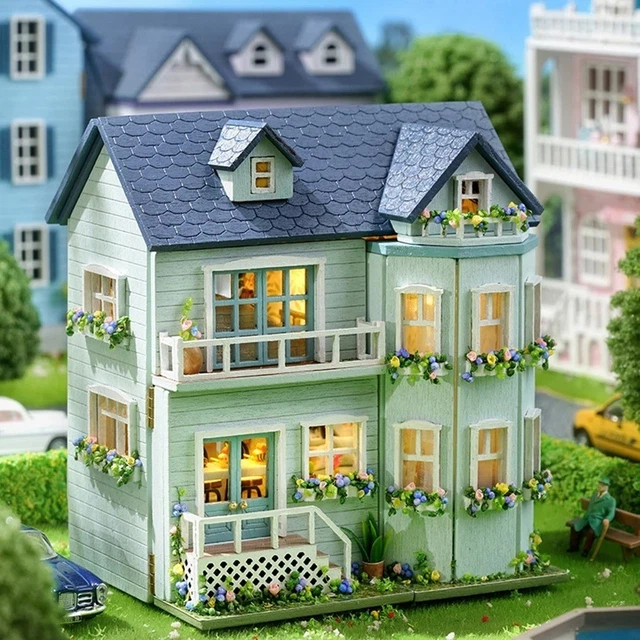 DIY 3D MINIATURE Dollhouse Kit Model Building Handmade Room Decor with ...