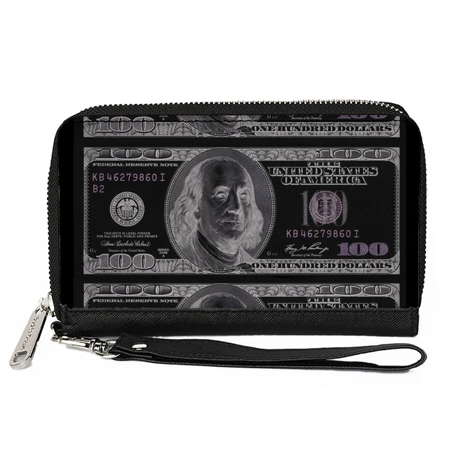 PU ZIP AROUND Wallet Rectangle 100 Dollar Bill X-Ray Black/White EUR 35 ...