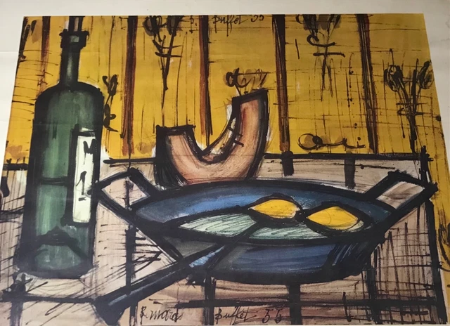 BERNARD BUFFET 1955 Poster Still Life With Gold Background Breakfast ...