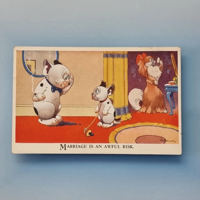 BONZO DOG POSTCARD 1937 Smoking Marriage Risk George Studdy Artist ...