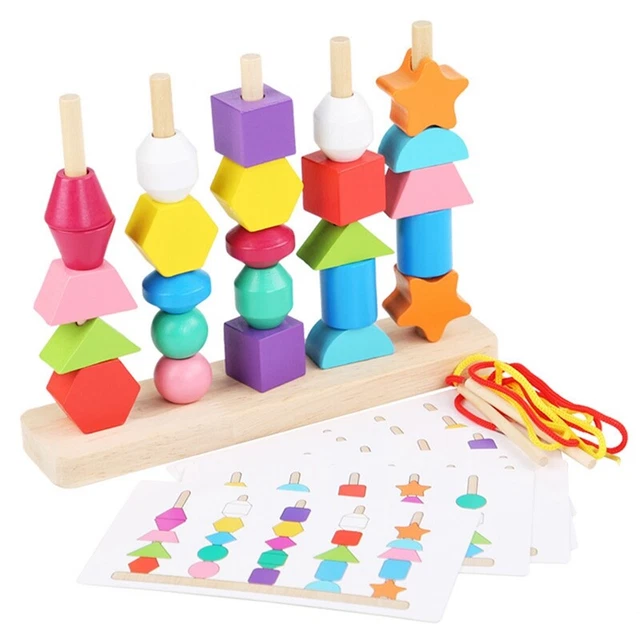 WOODEN BEAD SEQUENCING Set, Stacking Blocks and Per6437 £17.84 ...