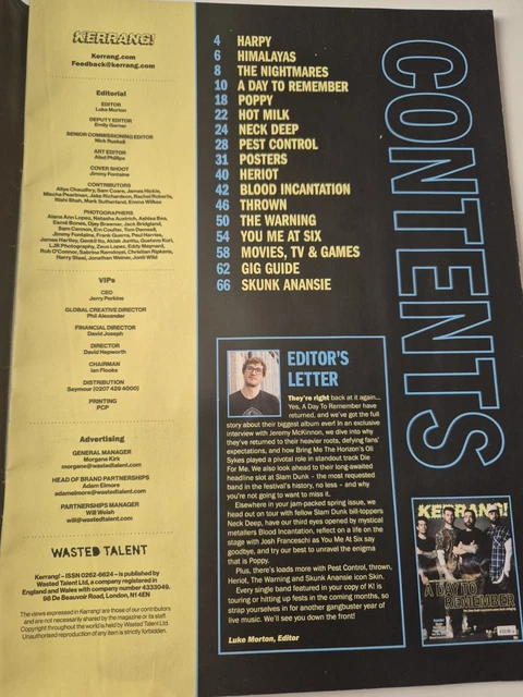 KERRANG MAGAZINE SPRING 2025 A DAY TO REMEMBER cover Poppy Neck Deep ...