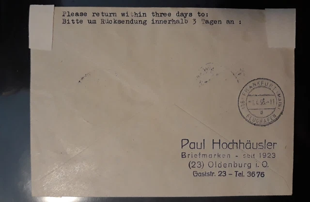 BRD, BELEG VON 1955 Sonderst. von Hamburg 1.04.55 sauber EUR 10,00 ...