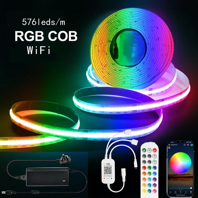 5M 10M RGB COB LED Strip Light WIFI APP Control 576LEDs/m High Density ...