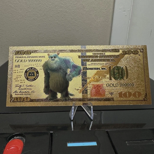 24K GOLD FOIL Plated James P Sullivan Monsters Inc. Banknote Disney ...