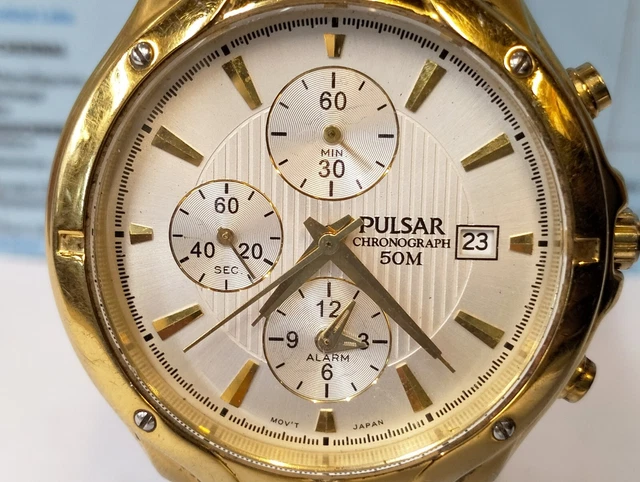PULSAR ALARM CHRONOGRAPH Quartz Ym62-X174 Japan Men's Full Working All ...