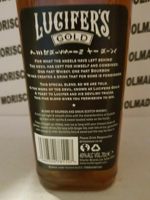 LUCIFER'S GOLD A BLEND OF BOURBON & SCOTCH WHISKY 40% 70cl 700ml 0,7L ...