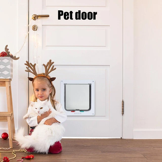 PET DOG FLAP Door Security 4 Way Lock Control Direction Pet Door (White ...
