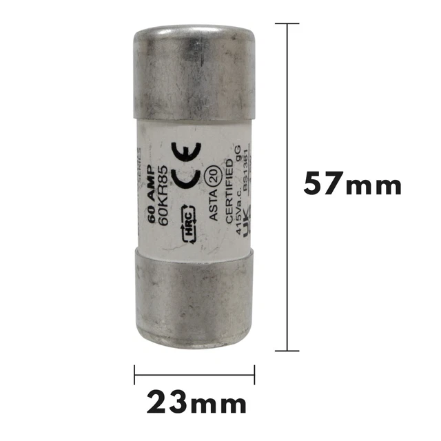 60A HAUS SERVICE Sicherung 415 V 23 mm x 57 mm BS88-3 33kA 60 AMP Eaton ...