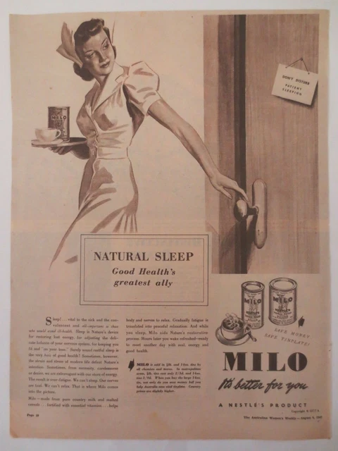 VINTAGE AUSTRALIAN ADVERTISING 1947 ad NESTLE'S MILO TONIC FOOD nurse ...